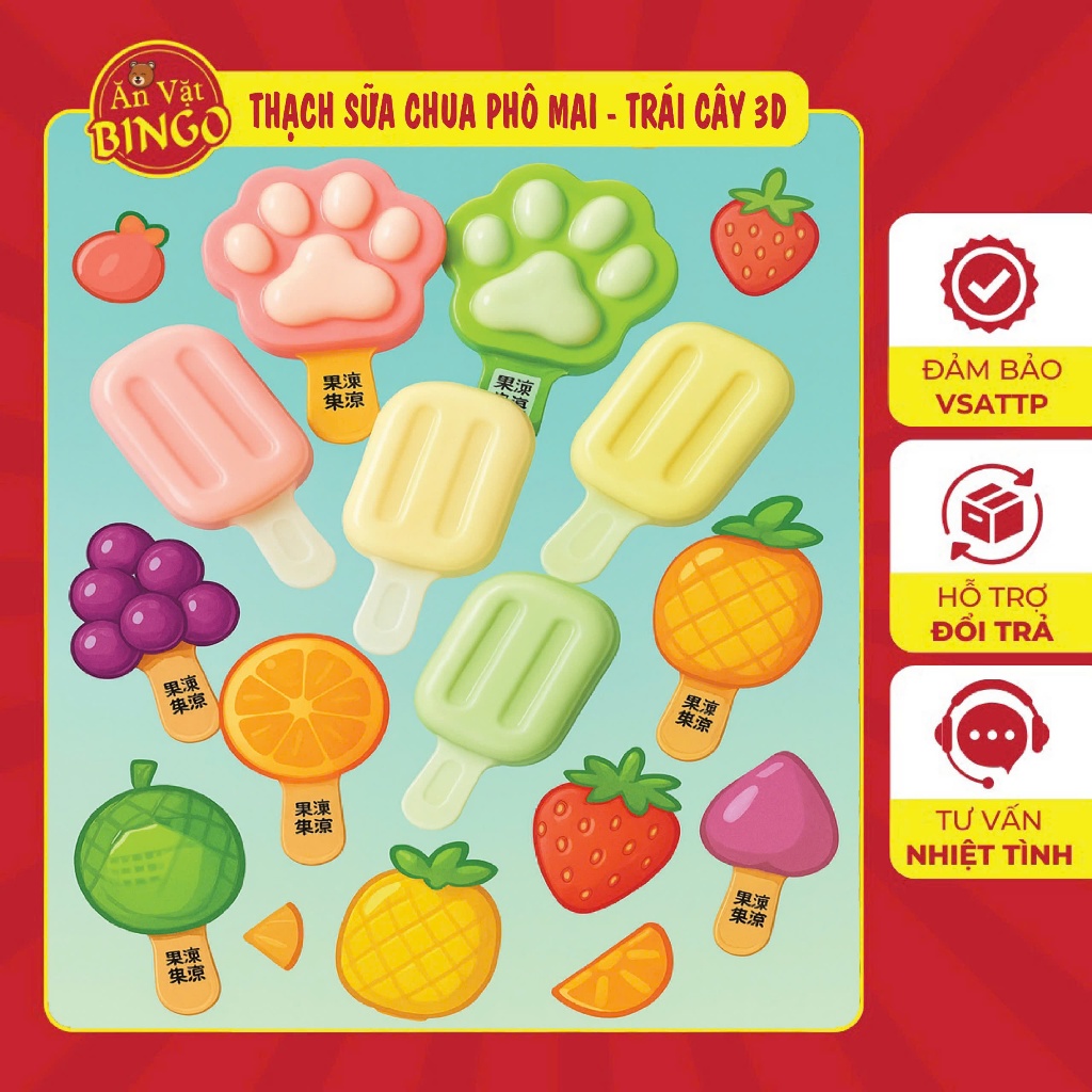 Thạch sữa chua phô mai, Thạch hình chân mèo, Thạch que kem, Trái cây 3D ...