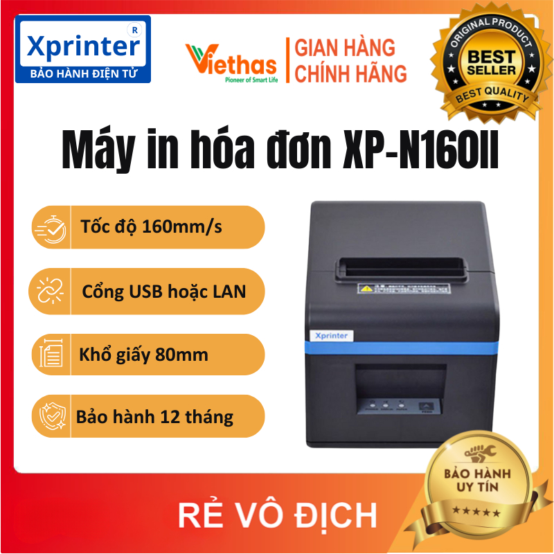 Máy in bill K80 XPrinter XP-N160II (khổ 80mm, in nhiệt), máy in cắt giấy tự động 80mm | Shopee ...