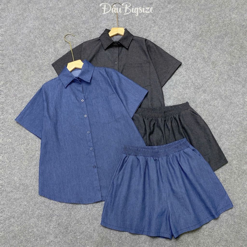 Bộ Sơ Mi Nữ Bigsize Phom Bigsze (Quần + Áo) Jean Giấy Pha Thun Ruby Cao Cấp Cho Các Nàng Big ...