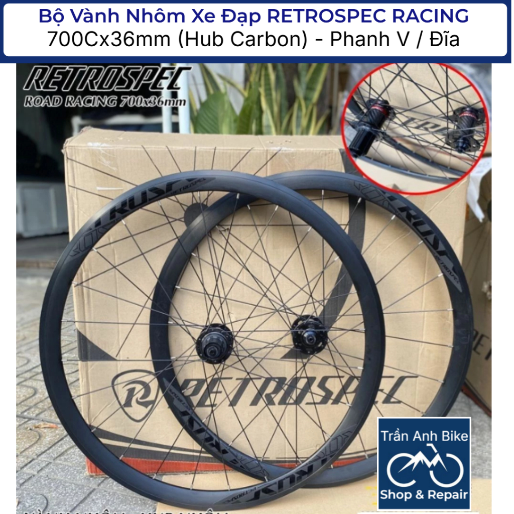 Bộ Vành Nhôm Xe Đạp Road RETROSPEC RACING 700Cx36mm (Hub Carbon ...