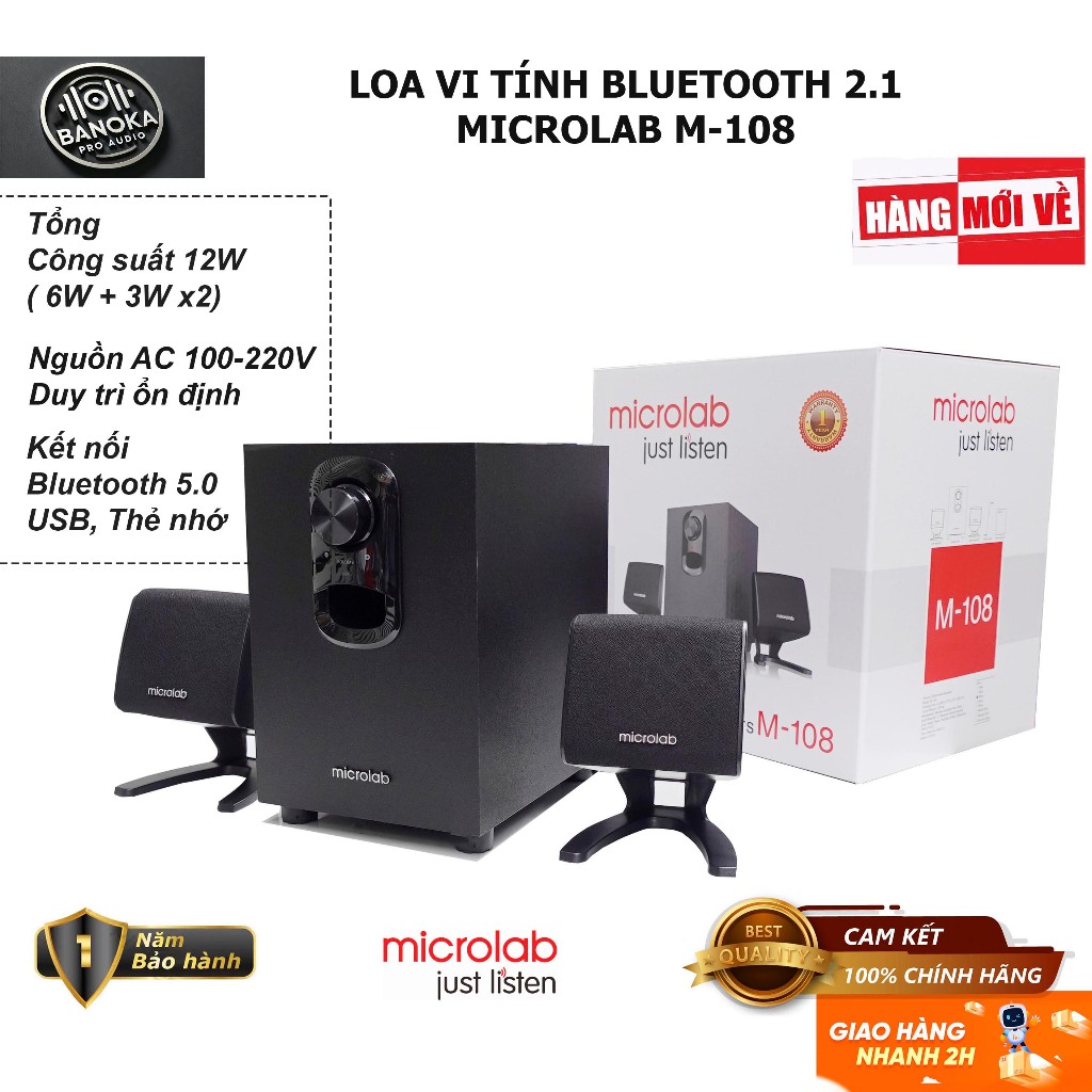 [Hoả tốc 2h]Loa vi tính 2.1 Microlab M108 âm thanh sắc nét, bass đánh sâu, núm chỉnh bass - BH 1 ...