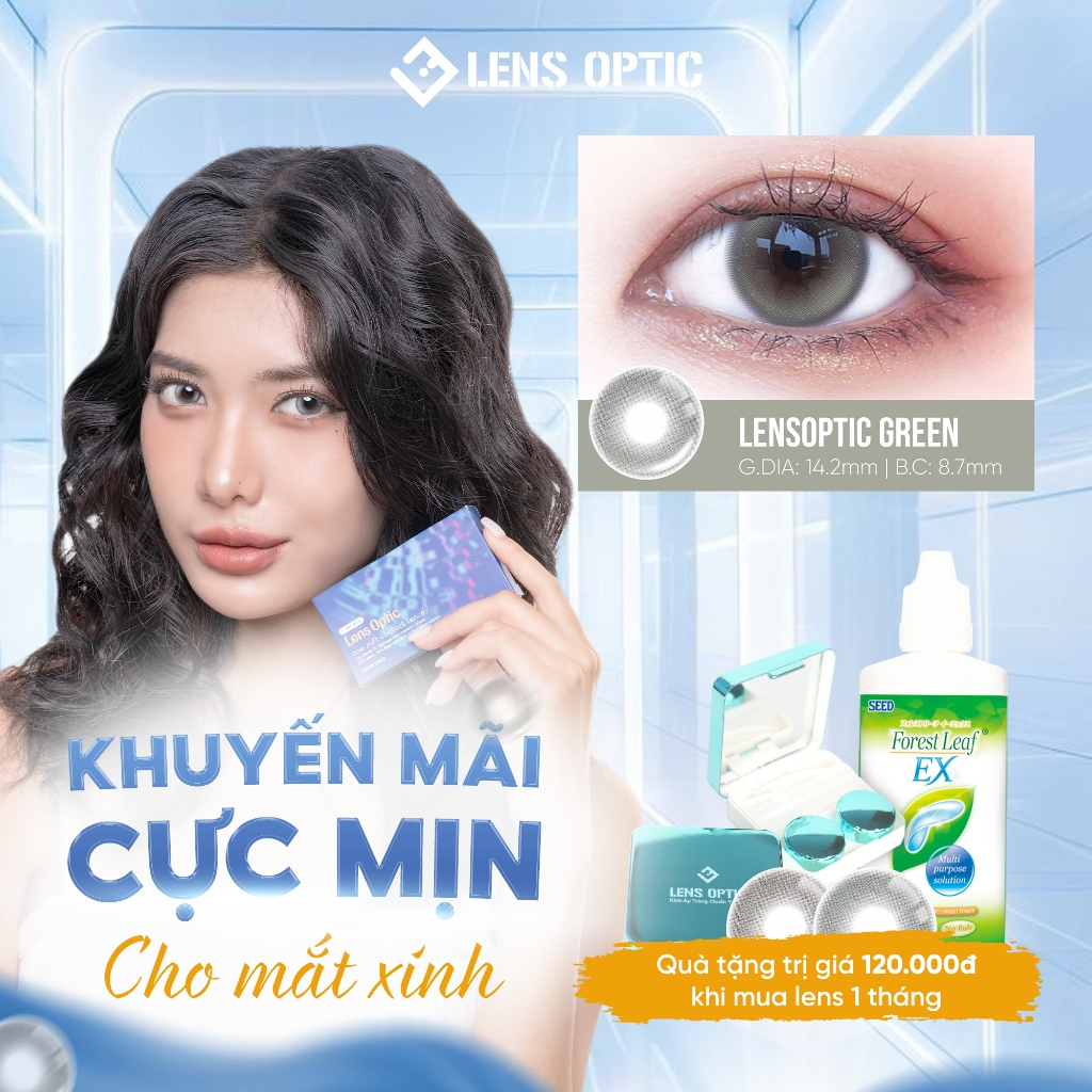 Kính áp tròng 1 tháng LENS OPTIC màu GREEN – an toàn, khóa ẩm, phù hợp ...