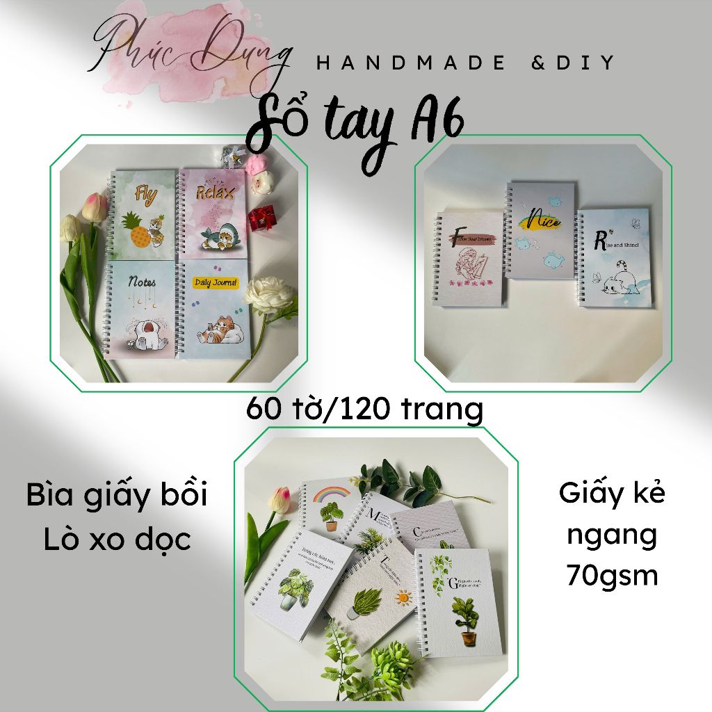 Sổ tay Handmade PhD - Sổ tay lò xo, kẻ ngang, 120 trang/60 tờ , bìa ...