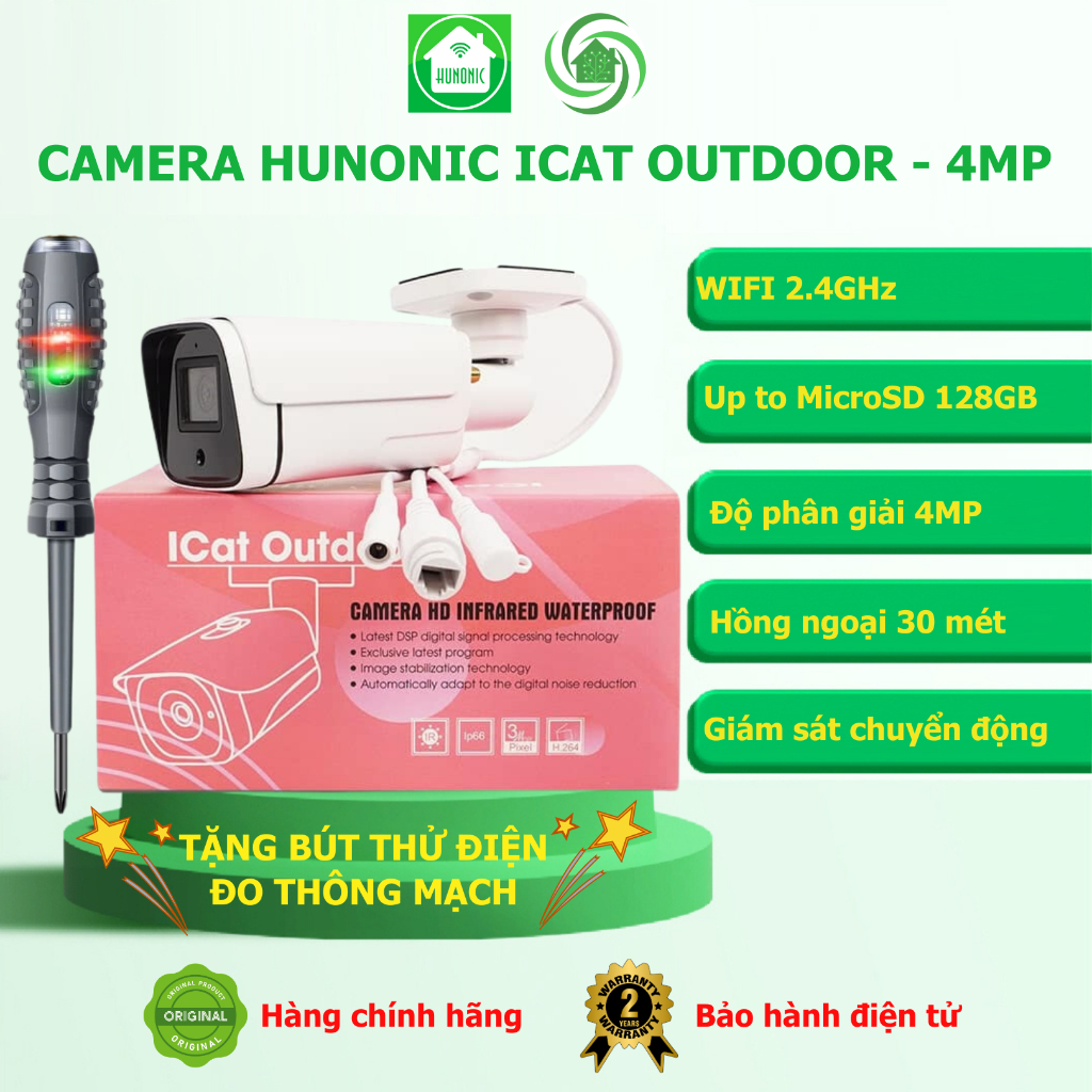 Camera Wifi Hunonic Icat Outdoor Độ Phân Giải 4MP Sử Dụng trên App Hunonic Kết Hợp Được Với Cửa ...