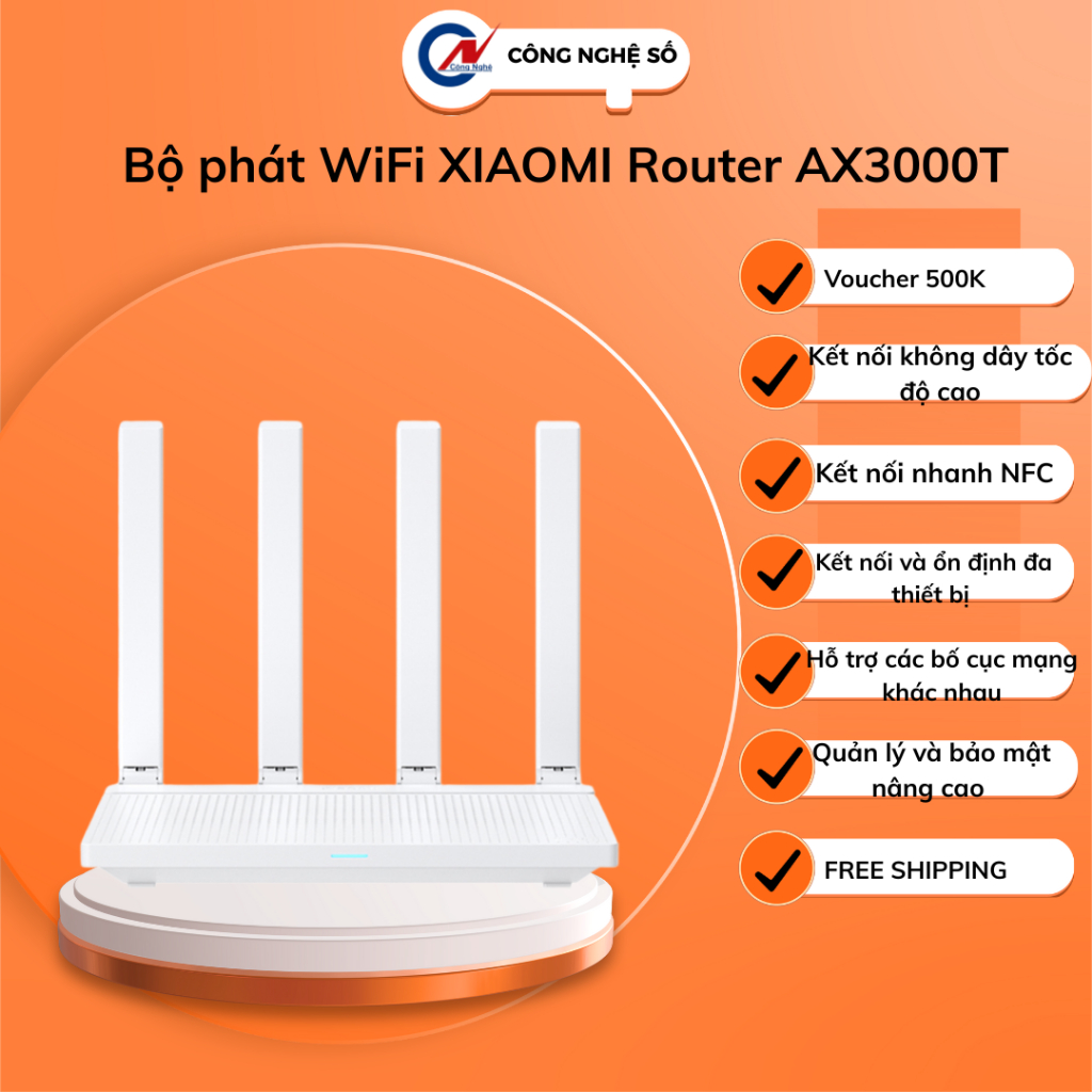 Bộ phát WiFi XM Router AX3000T, với hỗ trợ Wi-Fi 6, Mesh, kết nối 128 ...