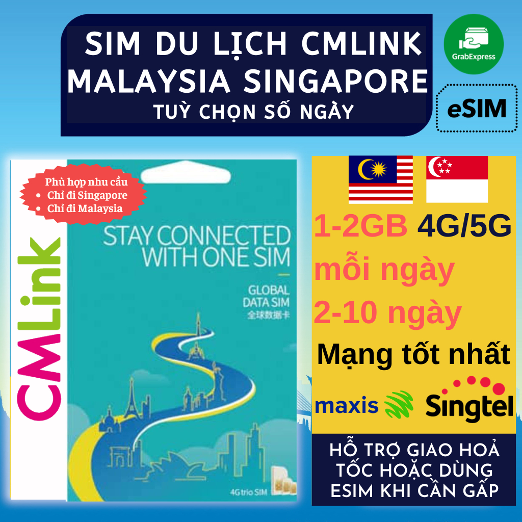 Sim Du Lịch Singapore Malaysia CMLink Tốc Độ Cao Hỗ trợ Giao Nhanh và Esim | Shopee Việt Nam