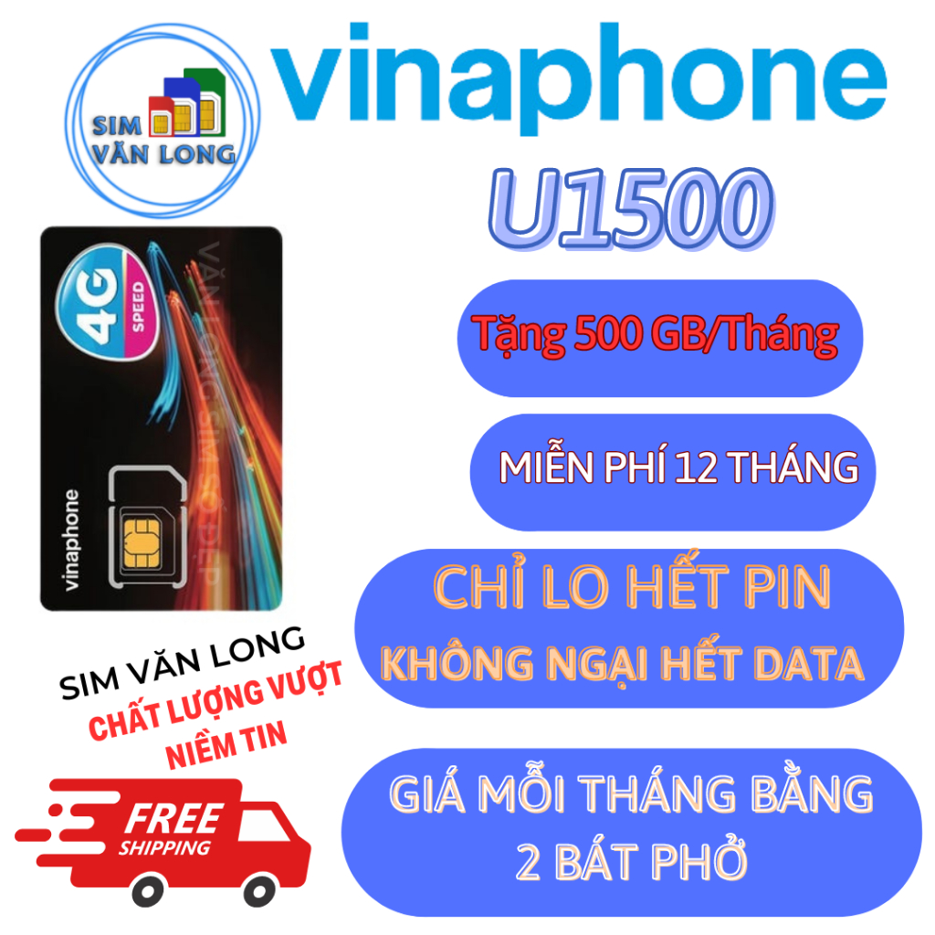 [Rẻ Vô Địch] Sim 4G Vinaphone D500 - U1500 - Miễn Phí 500Gb - Trọn Gói 12 Tháng không phải nạp ...