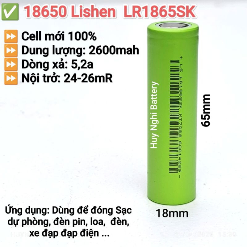 Cell 18650 Lishen LR18650SK Mới: Dung lượng 2600mah - Xả 5,2a | Shopee ...