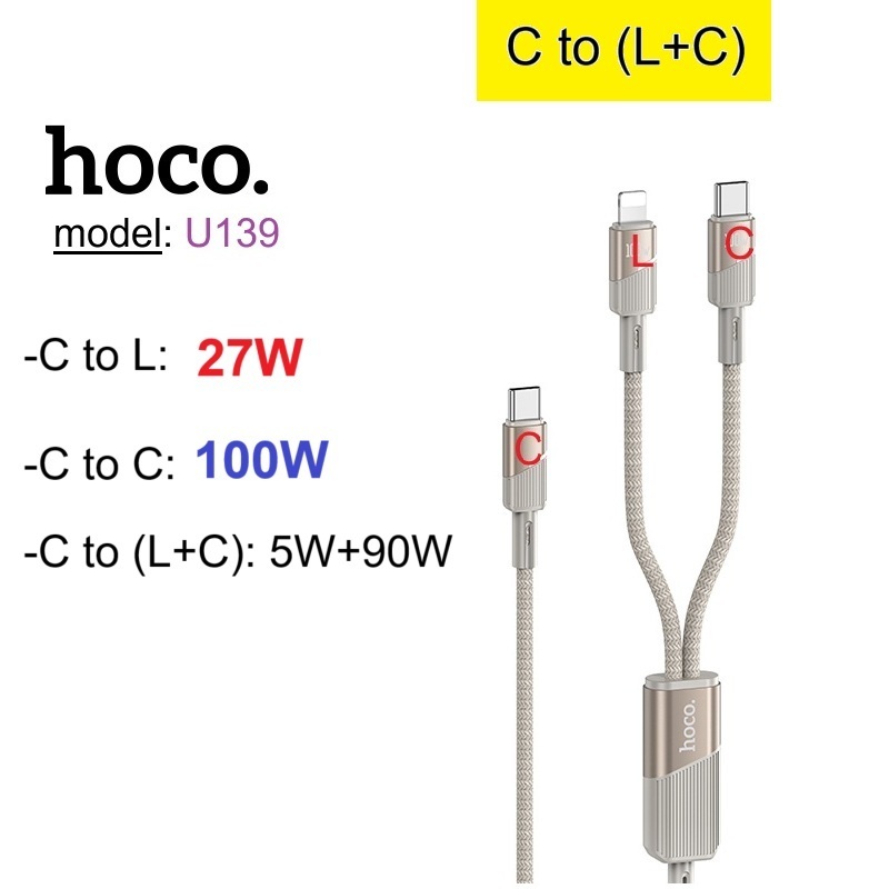 Dây sạc 2 đầu Type C to (C + L) Hoco U139 hỗ trợ sạc nhanh PD 100W -Bảo ...