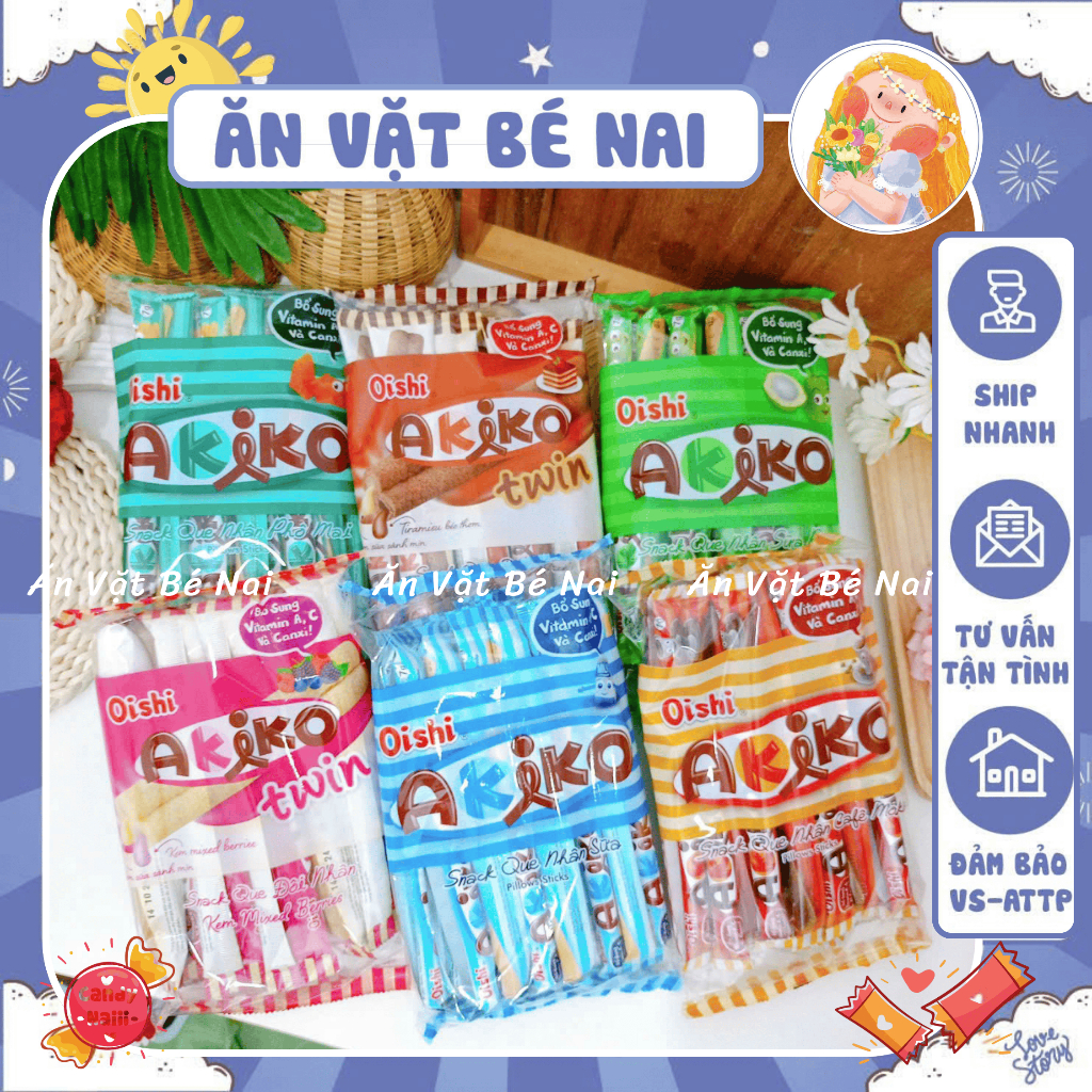 Bánh Snack Que Akiko đủ các vị gói 20que/8g, Snack Que Nhân Đủ Vị Akiko ...