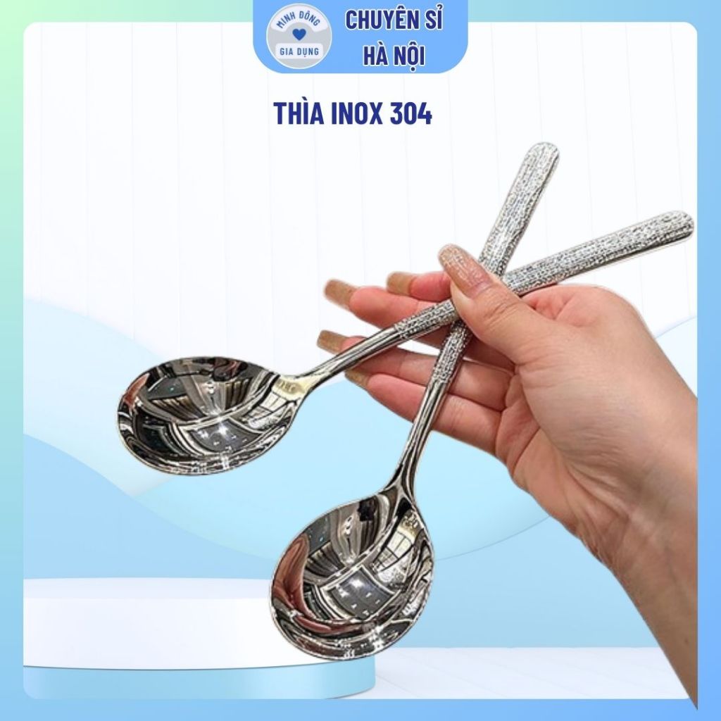 Thìa inox cán dài chống gỉ sáng bóng, muỗng inox ăn súp đầu tròn thiết ...