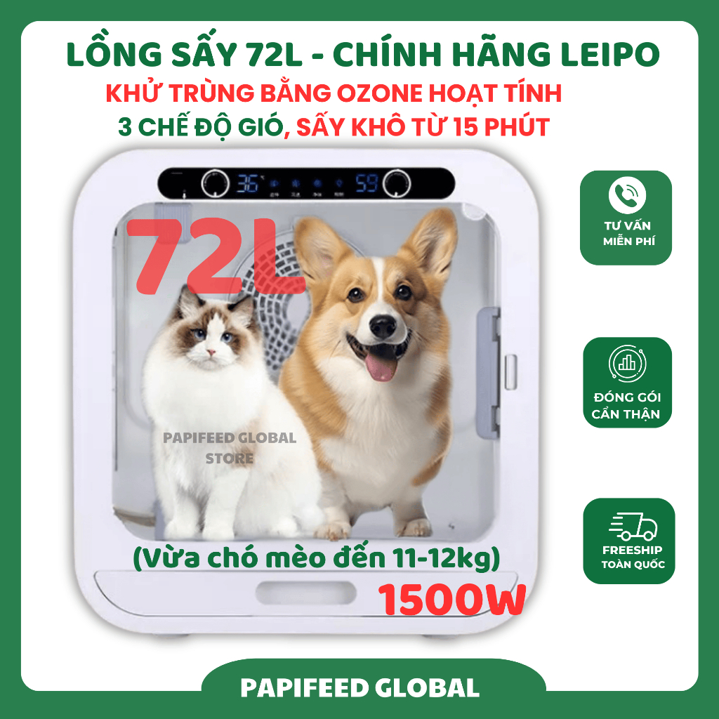 (HỎA TỐC) Máy sấy chó mèo PRO MAX 1500W khử trùng OZONE có 3 chế độ gió ...