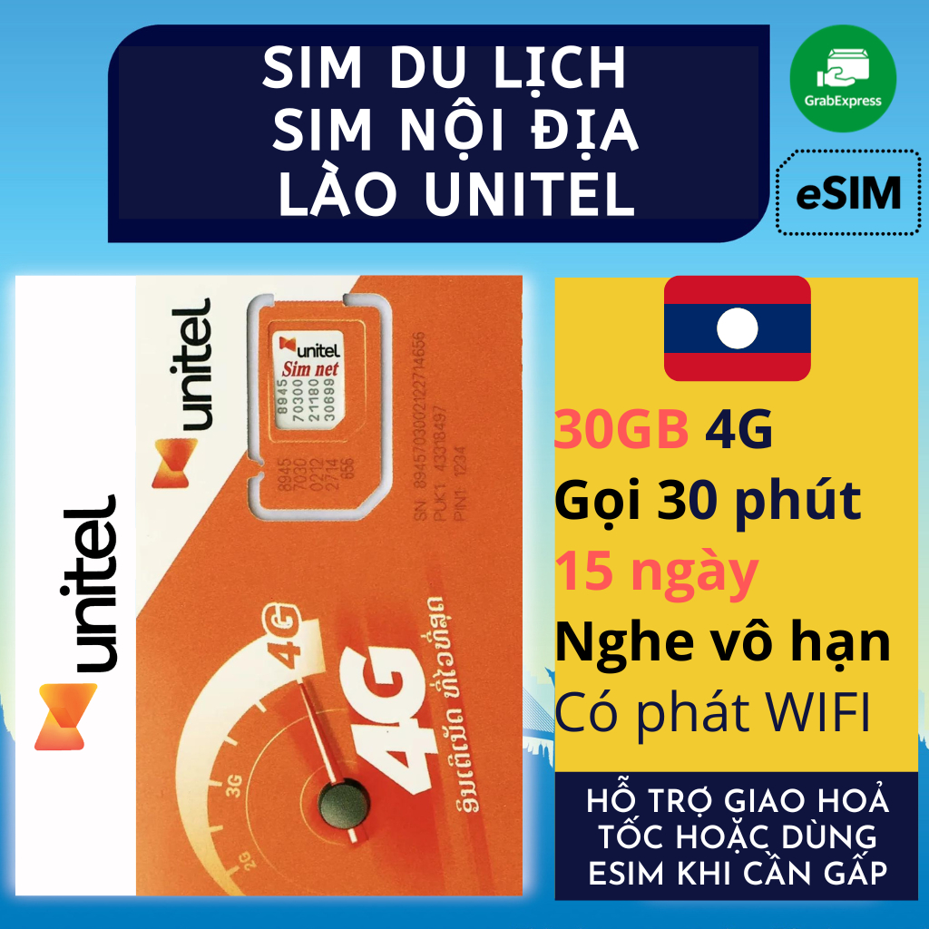 Sim du lịch Lào Sim nội địa Lào mang Unitel 10Gb-30Gb tốc độ cao 15 ngày có nghe gọi giá tiết ...