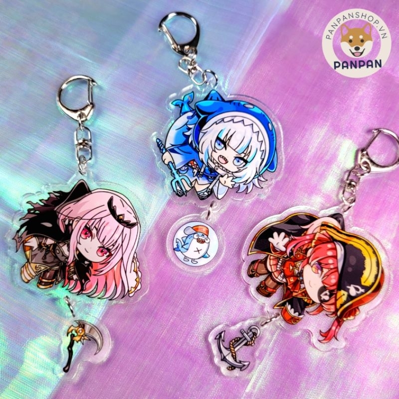 Móc khóa mica Hololive VTuber treo + móc mini (6cm) Gura, Marine, Mori ...