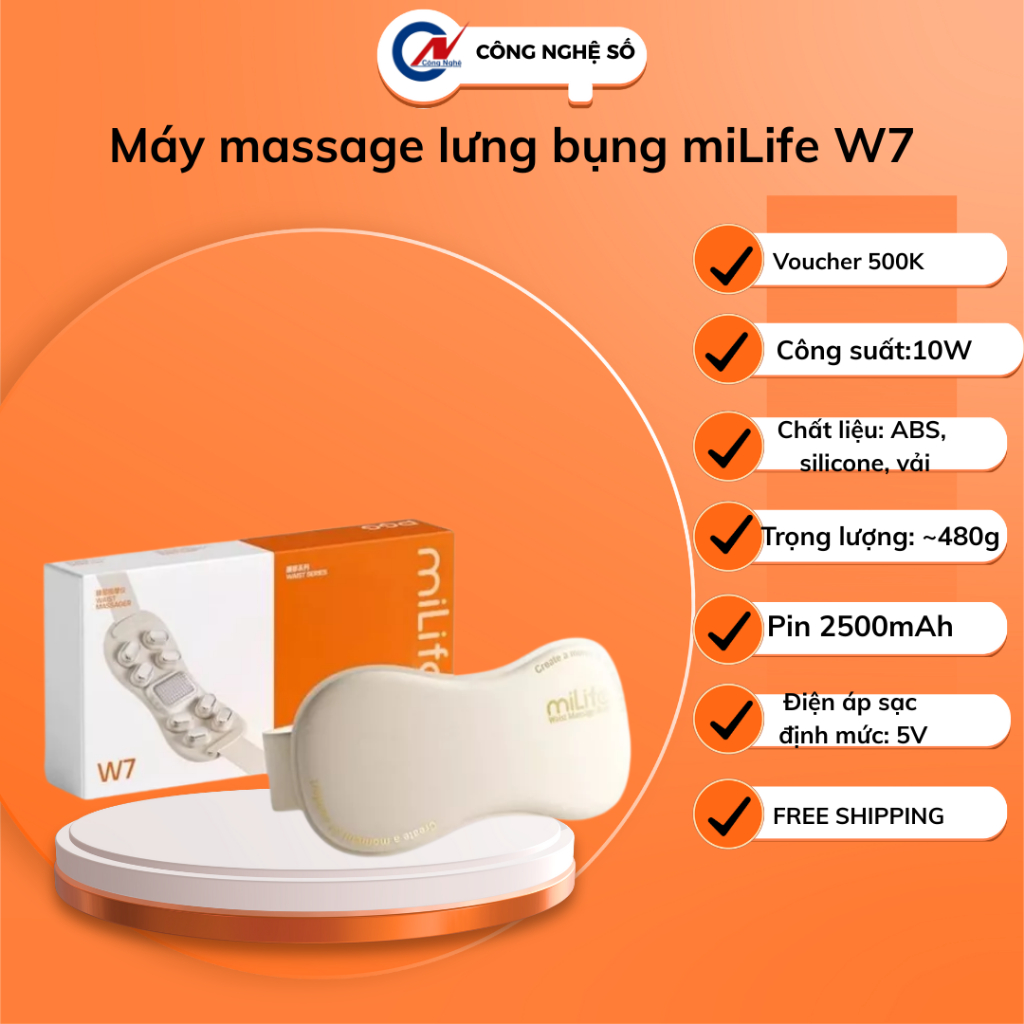 Máy massage lưng bụng miLife W7 xung điện EMS + massage rung + nén nóng / BH 12 tháng - Công ...