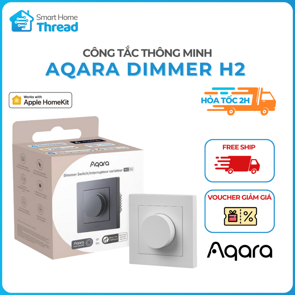 Công tắc Aqara Dimmer H2, chuẩn hình vuông, kết nối Zigbee, Thread, hỗ ...