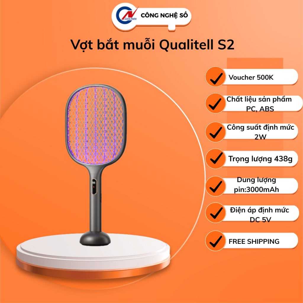Vợt bắt muỗi Qualitell S1 đèn LED hiển thị % pin/ Vợt bắt muỗi cầm tay Xiaomi Qualitell S2 ...
