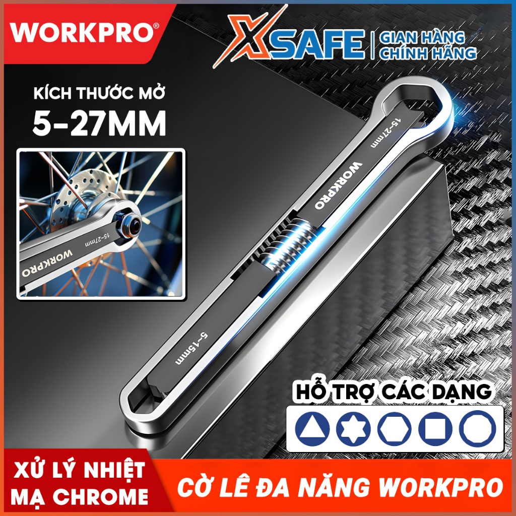Cờ lê đa năng Workpro WP272016 phạm vi mở 5-27mm, thép dày xử lý nhiệt mạ chrome chắc chắn ...