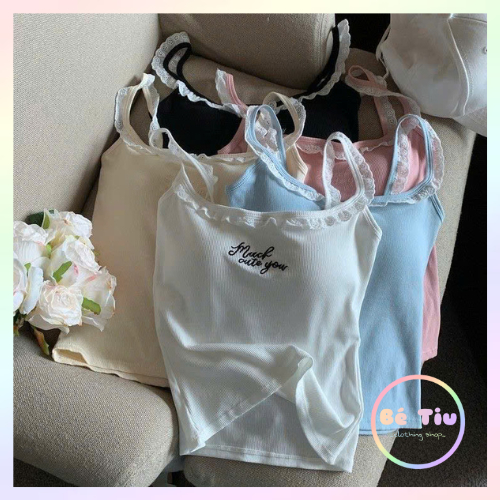 Áo Cotton 2 Dây Thời Trang Nữ Viền Ren Cổ Chữ Ngực 5 Màu Cơ Bản Dễ Phối ...