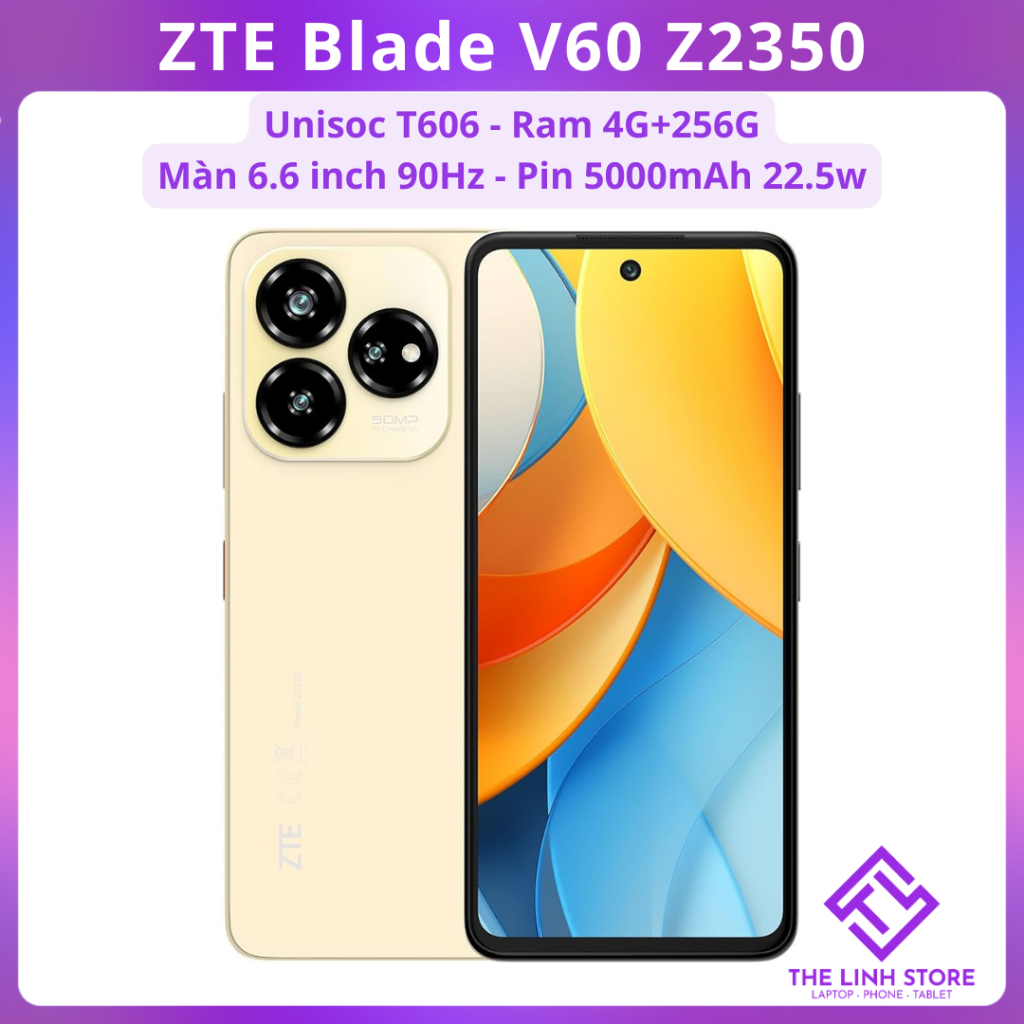 Điện thoại ZTE Blade V60 Z2350 ram 4G 256G - Unisoc T606 màn 90Hz ...