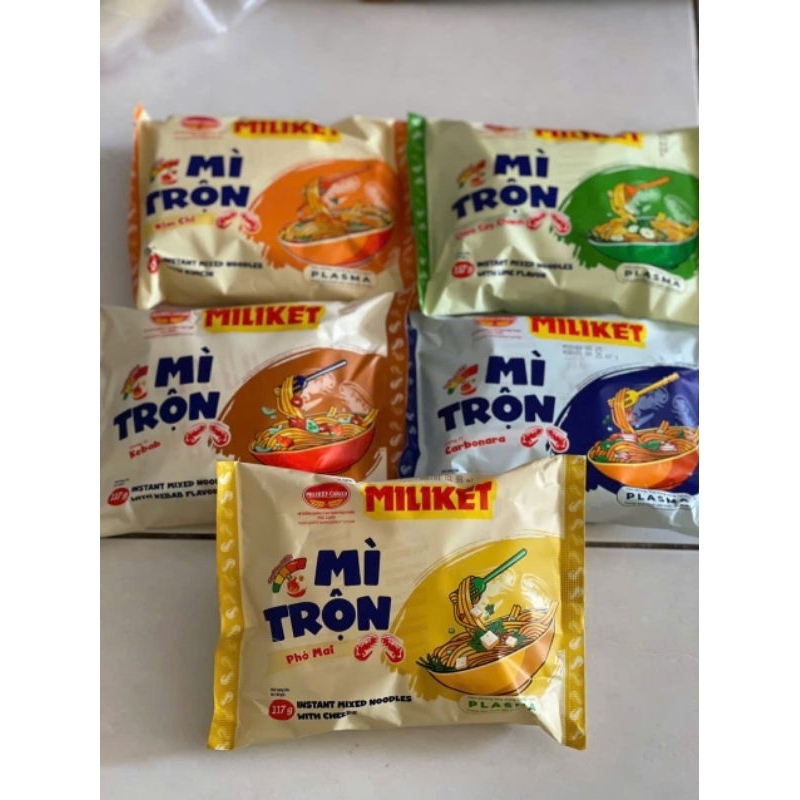 Mì trộn Miliket hot rần rần mix 6 vị ( Carbonara, Chanh chua, Kebab ...