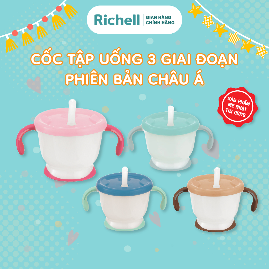 Cốc tập hút, tập uống 3 giai đoạn RICHELL Nhật AQ 150ml phiên bản châu Á | Baby | Shopee Việt Nam