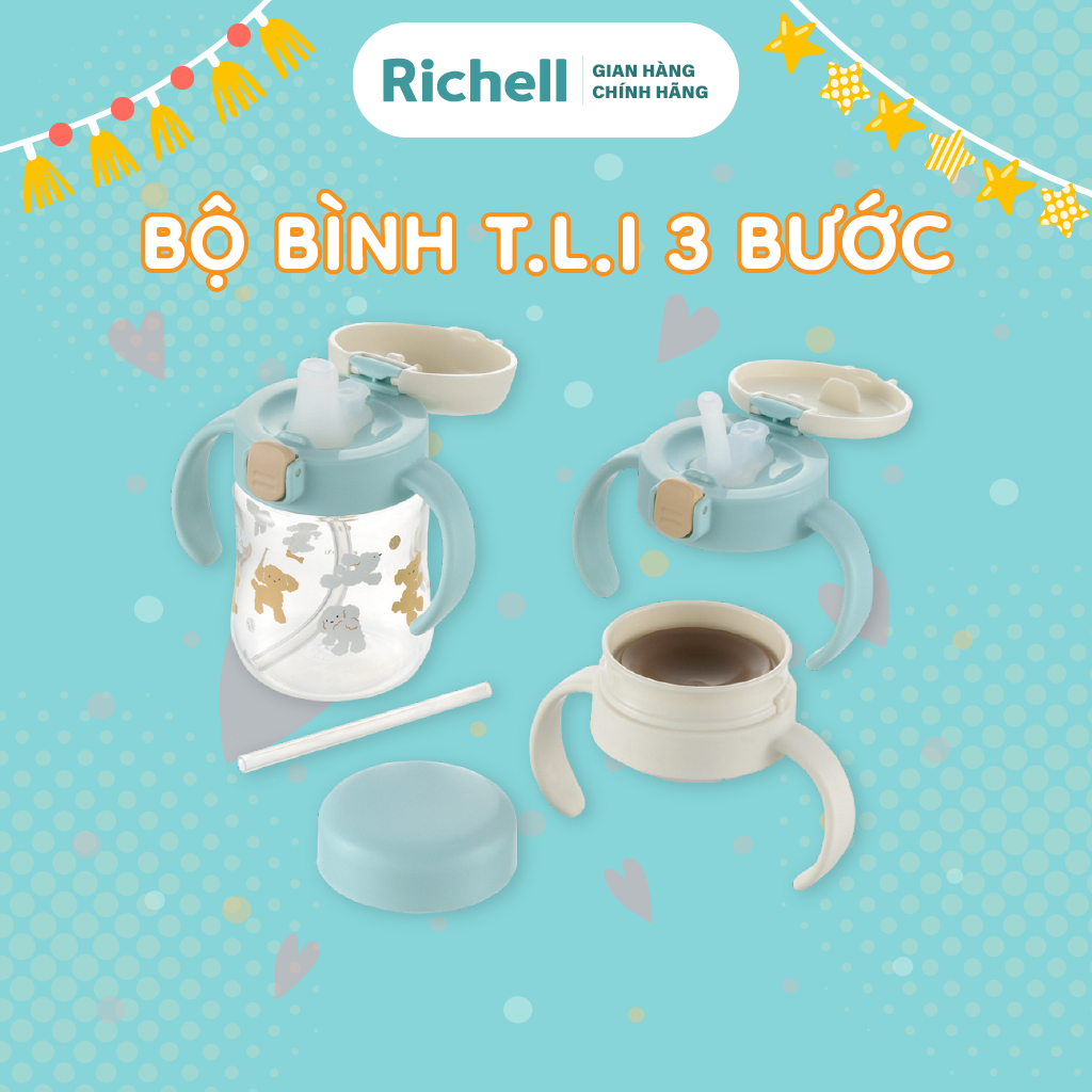 Bộ 2 bình 3 nắp tập uống 3 bước RICHELL Nhật TLI cao cấp bước 123 chống sặc | Baby | Shopee Việt Nam