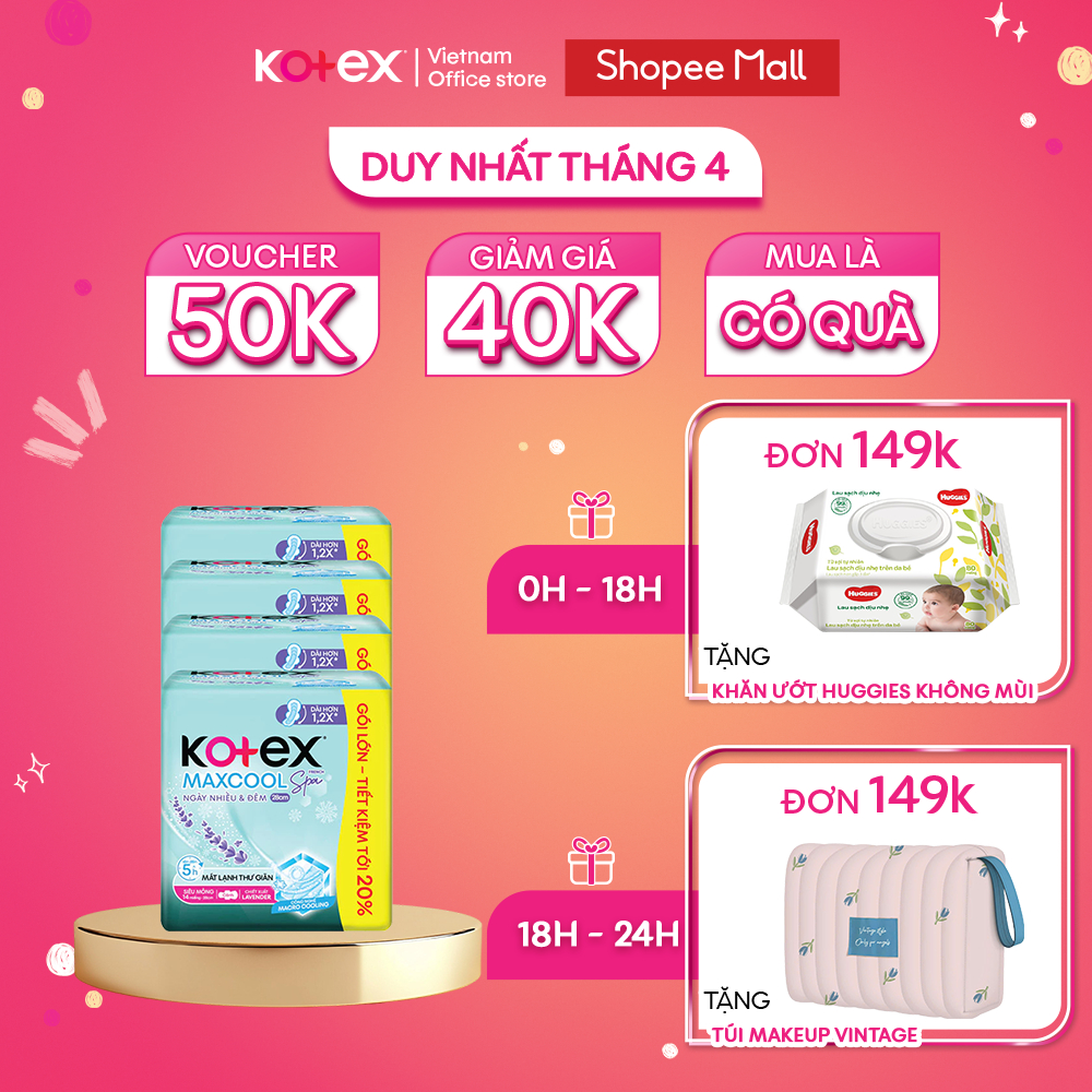Lốc 4 băng vệ sinh Kotex Maxcool French Spa SMC 28cm 14x24 | Shopee Việt Nam