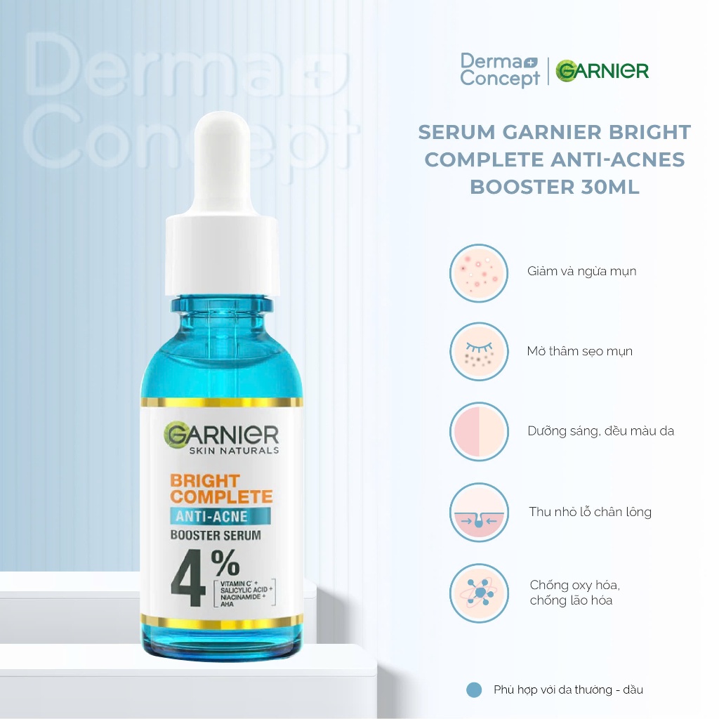 Serum Garnier giảm mụn, mờ thâm Bright Complete Anti-Acnes Booster 4% ...