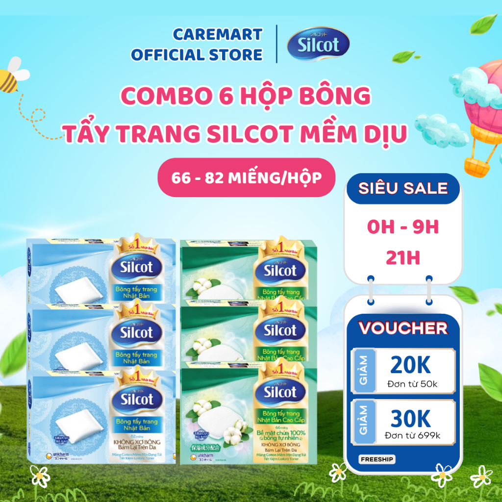 Combo 6 Hộp Bông Tẩy Trang Silcot Nhật Bản 82 miếng/hộp,100% Bông Tự Nhiên Mềm Mịn Không Xơ Bông ...