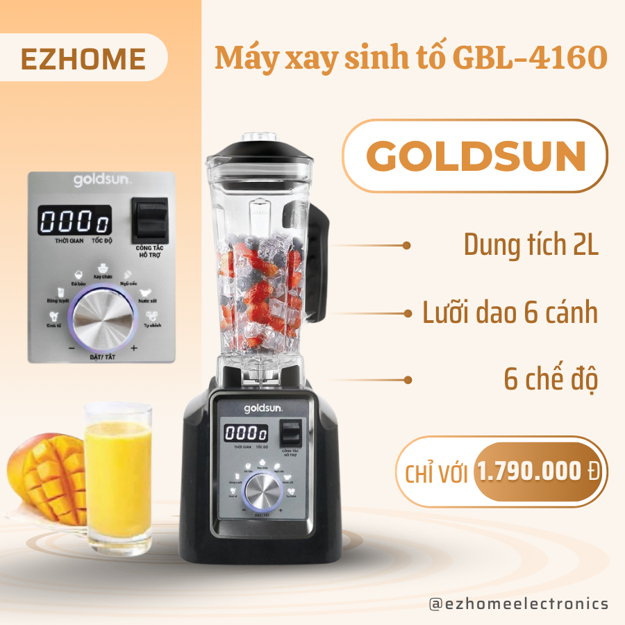 Máy Xay Sinh Tố Goldsun GBL4160 Dung Tích 2L Xay Rau Củ Trái Cây Nhanh Mịn Tiết Kiệm Thời Gian ...