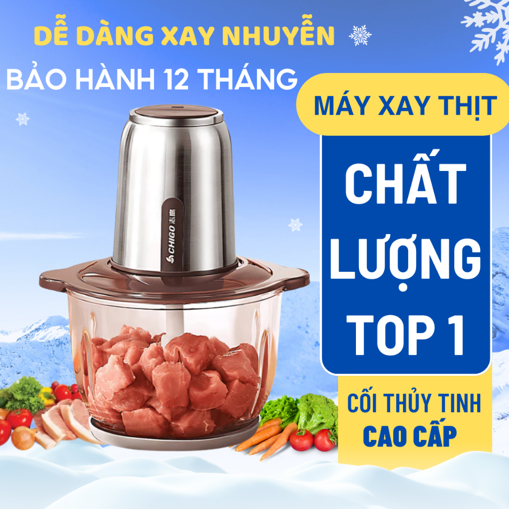 Máy xay thịt cối thủy tinh Chigo, may xay đa năng với 4 lưỡi dao sắc ...