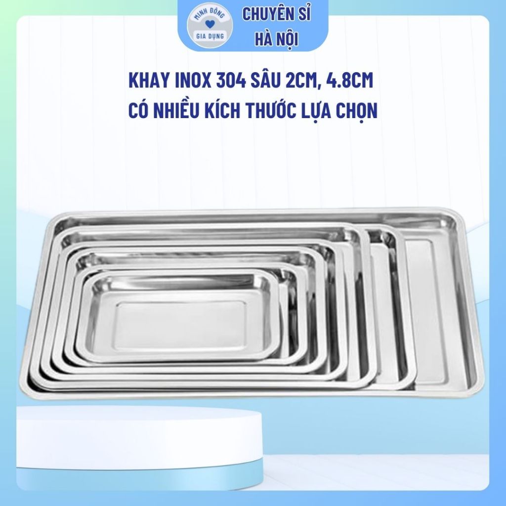 Khay inox đựng thức ăn kích thước 27x20 - Sâu 4.8cm mâm cơm, khay nướng bánh, khay lót bàn ăn ...