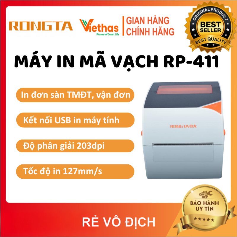 Máy in mã vạch RONGTA RP411 USB, máy in đơn sàn TMĐT khổ A6, in tem ...