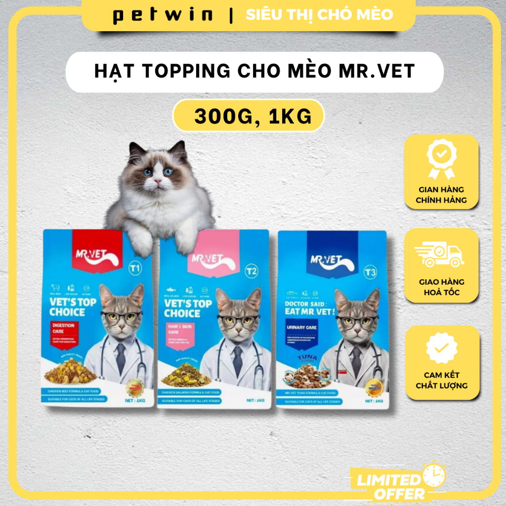 Thức Ăn Hạt Mix Thịt Sấy Mr Vet Cho Mèo 1kg, Hạt Topping Mr.vet 300g ...