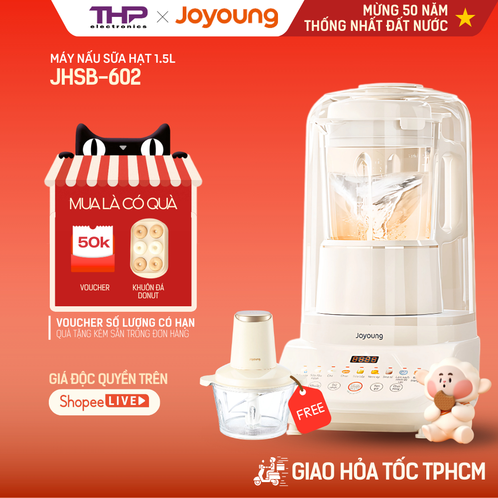 [Tặng máy xay] Máy nấu sữa hạt JOYOUNG đa năng chống ồn diệt khuẩn dung tích 1.5L JHSB-602 ...