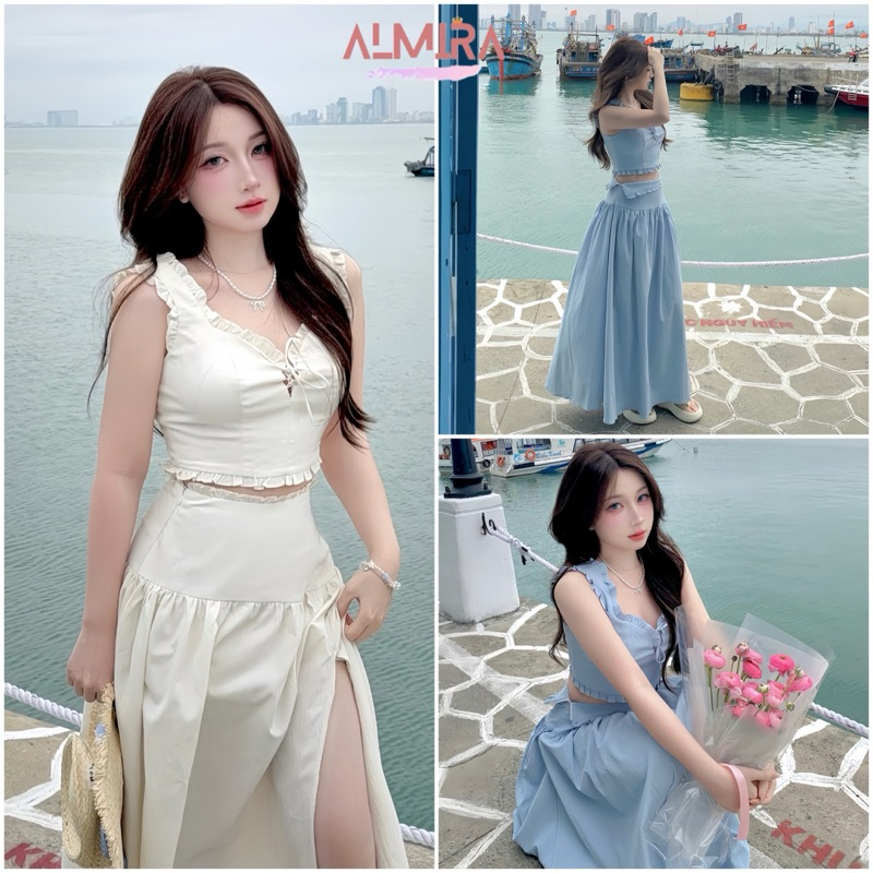 Sét Váy Maxi Xẻ Tà Gồm Áo 2 Dây Croptop Đan Dây + Chân Váy Maxi Xẻ Vạt Kèm Quần Trong (MX7 ...