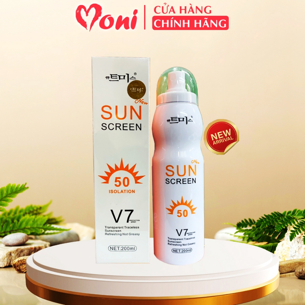 Xịt Chống Nắng Sun Screen V7 Hàn Quốc 200ml SPF50+ PA +++, Kem Chống Nắng Trắng Da Toàn Thân ...