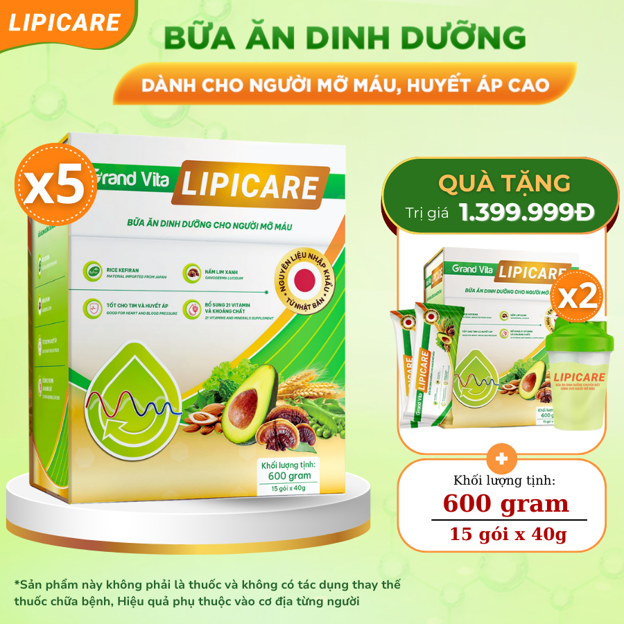 Combo 7 hộp 600G Lipicare - Bữa ăn dinh dưỡng thuần chay cho người mỡ ...