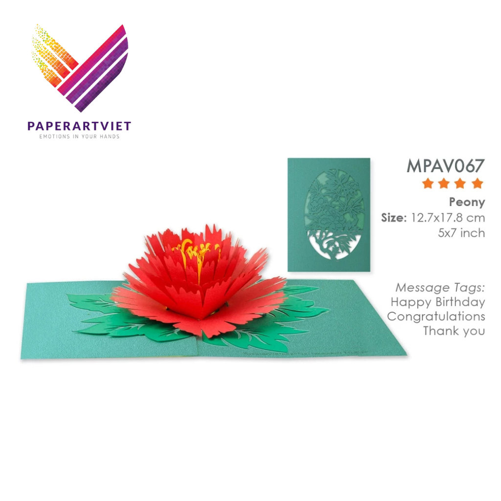 Thiệp Pop Up 3D Hoa mẫu đơn PNP141 - Peony Flower, Hàng Thủ Công Cao ...