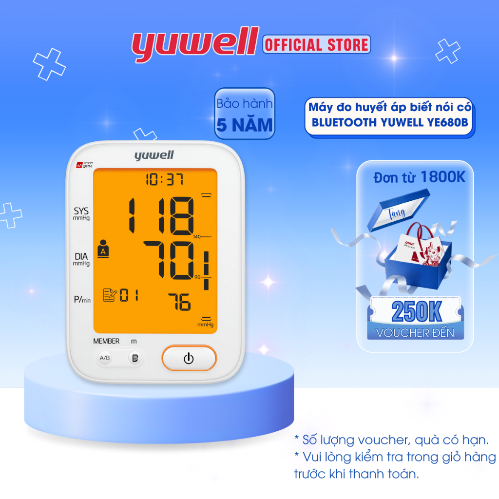 Máy đo huyết áp điện tử có giọng nói Tiếng Việt chính hãng YUWELL YE680B - kết nối bluetooth cao ...