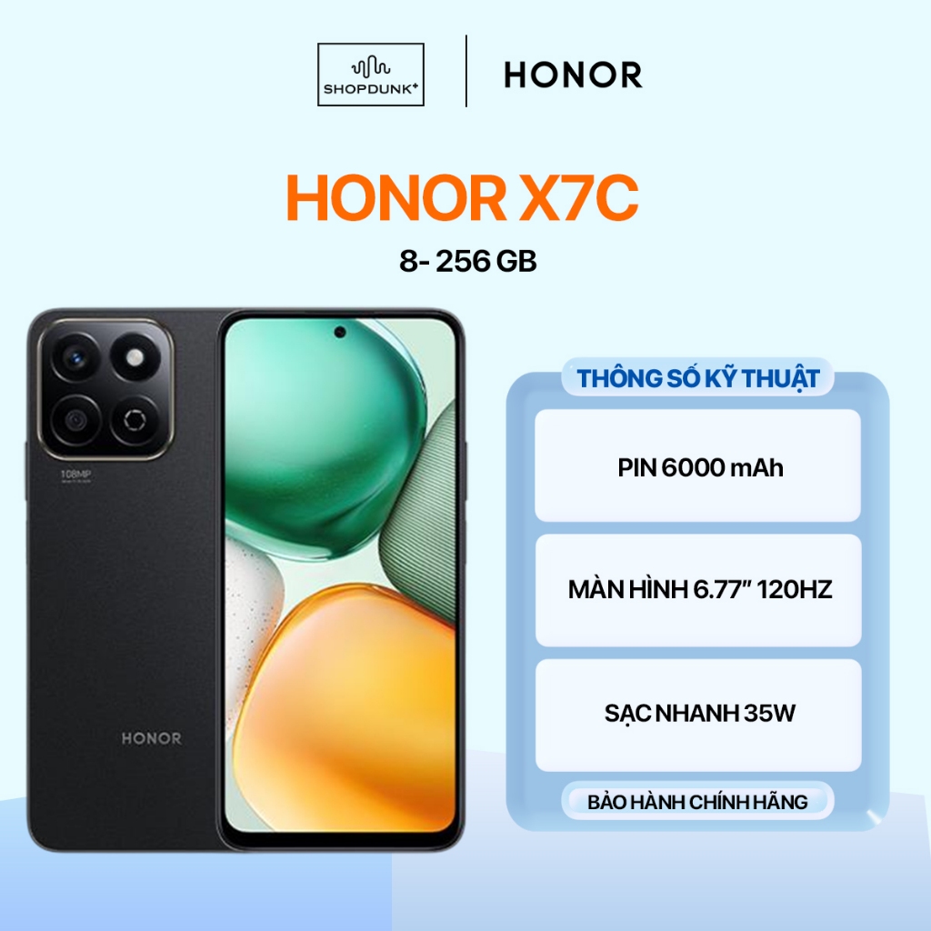 Điện thoại HONOR X7C 8GB + 256GB | Pin 6000mAh | Camera 108MP| Loa kép ...