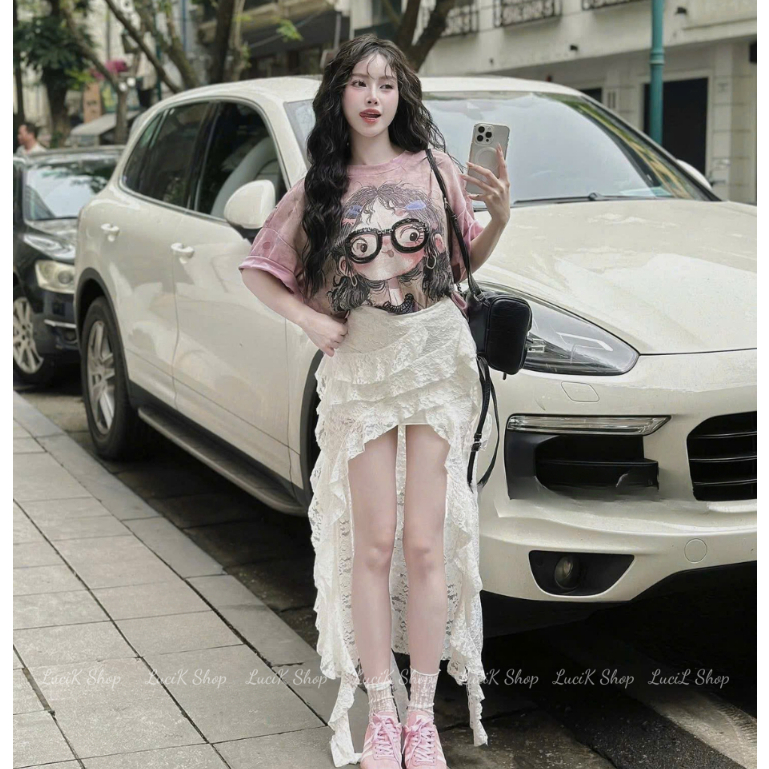 Chân váy ren hoa tua rua nữ phong cách cá tính, chân váy nữ ren bèo ...