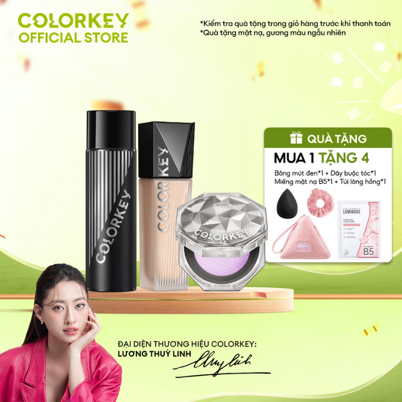 COMBO Đẹp Mịn Lì - Phấn Phủ COLORKEY 3g + Xịt Khóa COLORKEY 100ml + Kem ...
