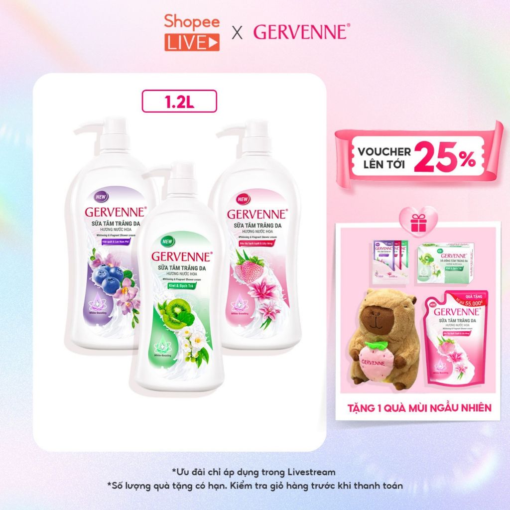 Sữa tắm trắng da hương nước hoa Gervenne 900g / 1.2l (3 mùi) - Live | Shopee Việt Nam
