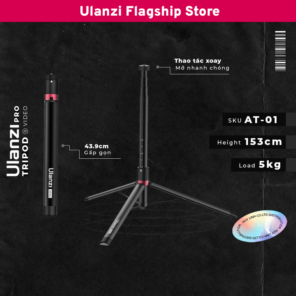Chân đèn kiêm tripod Ulanzi AT-01 chất liệu hợp kim nhôm tải trọng 5kg ...