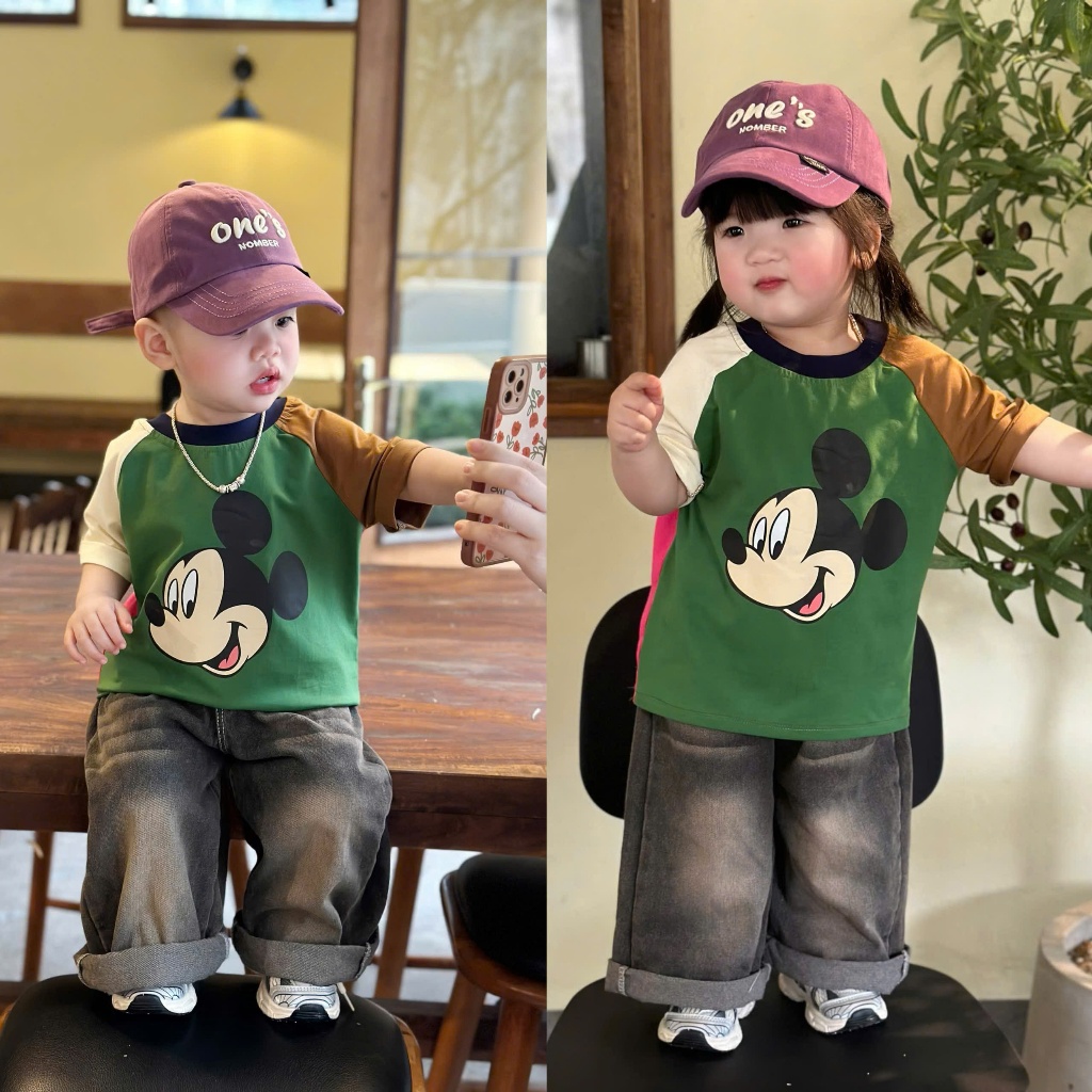 (Hàng Tk chuẩn ảnh) Set áo mickey phôi màu quần Jean loang siêu chất ...