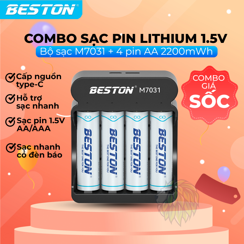 Combo sạc pin Beston M7031 + 04 pin AA Lithium 1.5V dung lượng 2200mWh ...