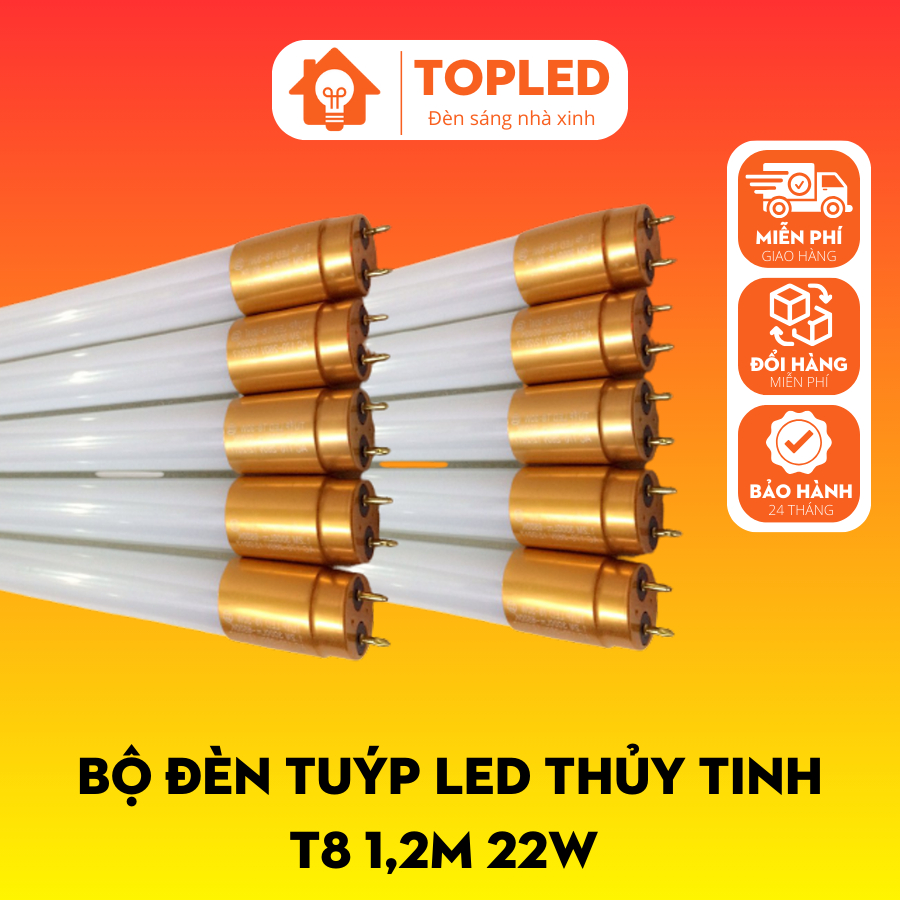 Bộ đèn tuýp led thủy tinh T8 1,2m 22w siêu sáng | Shopee Việt Nam