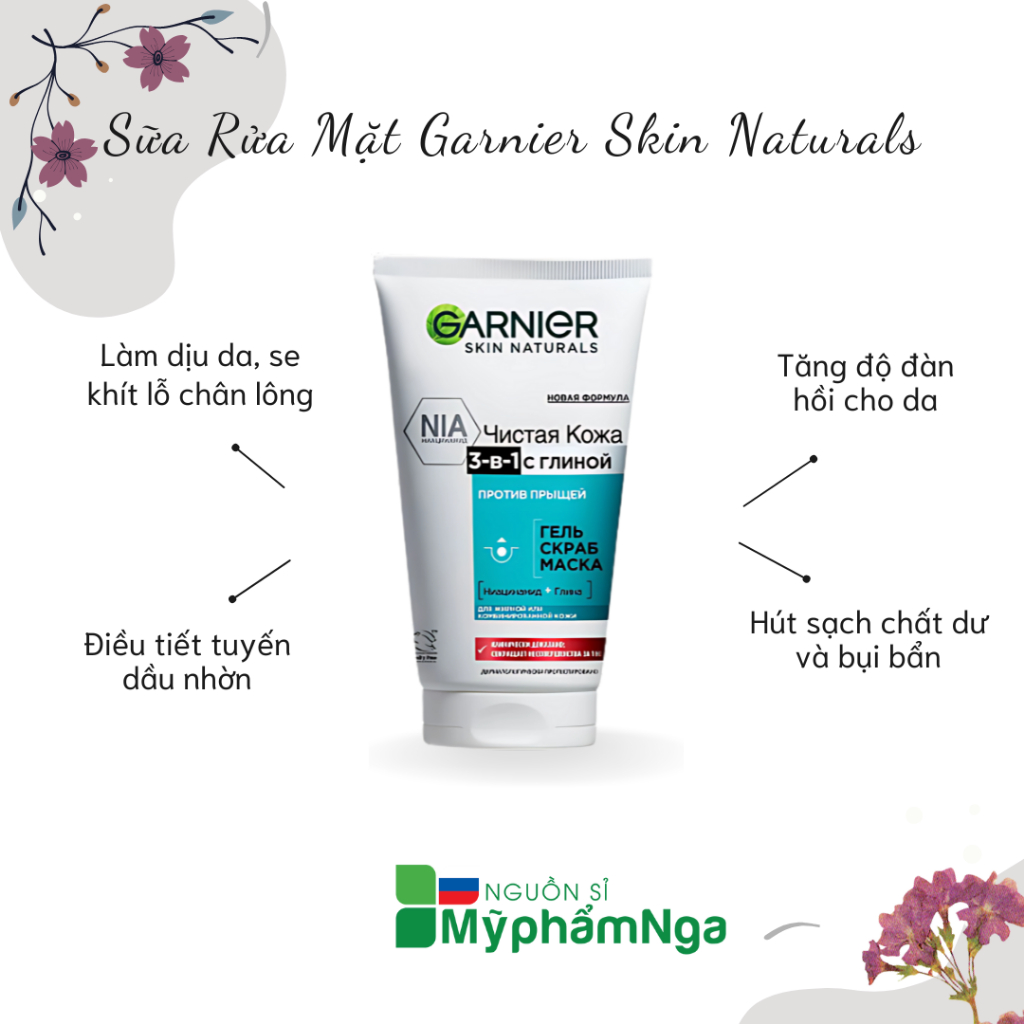 Sữa rửa mặt Garnier 3in1 - Rửa mặt kết hợp tẩy da chết và mặt nạ loại ...